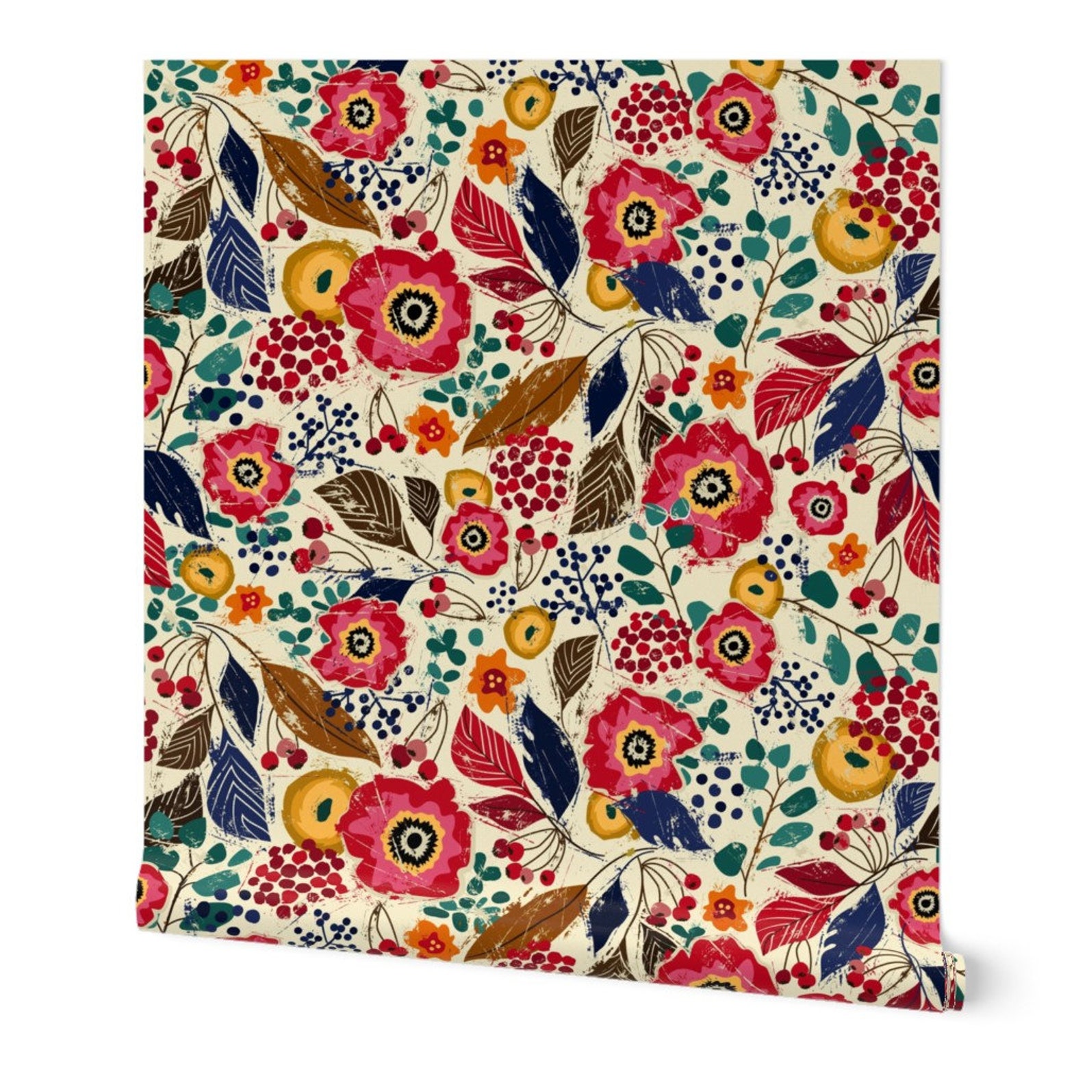 Botanical Block Print Wallpaper Botanical Block Print by - Etsy