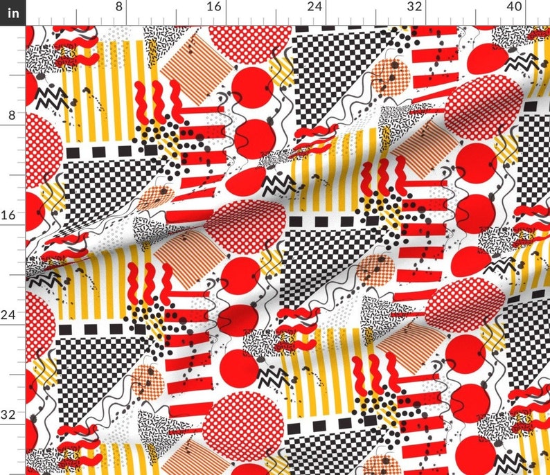 Retro Red Geometric Fabric Memphis Reds by Orangefancy | Etsy