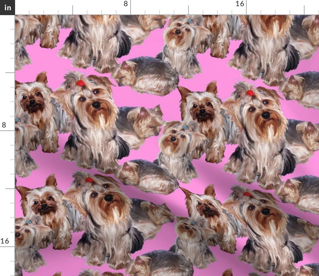 Yorkies on Pink Fabric Yorkies on Pink Background by Dogdaze Yorkshire ...