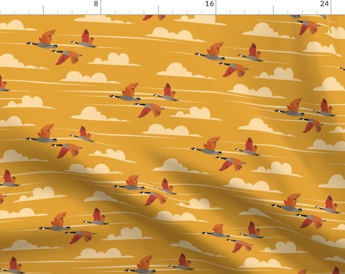 Vintage 1950s Mid Century Modern Canadian Geese Fabric Sample by Great ...