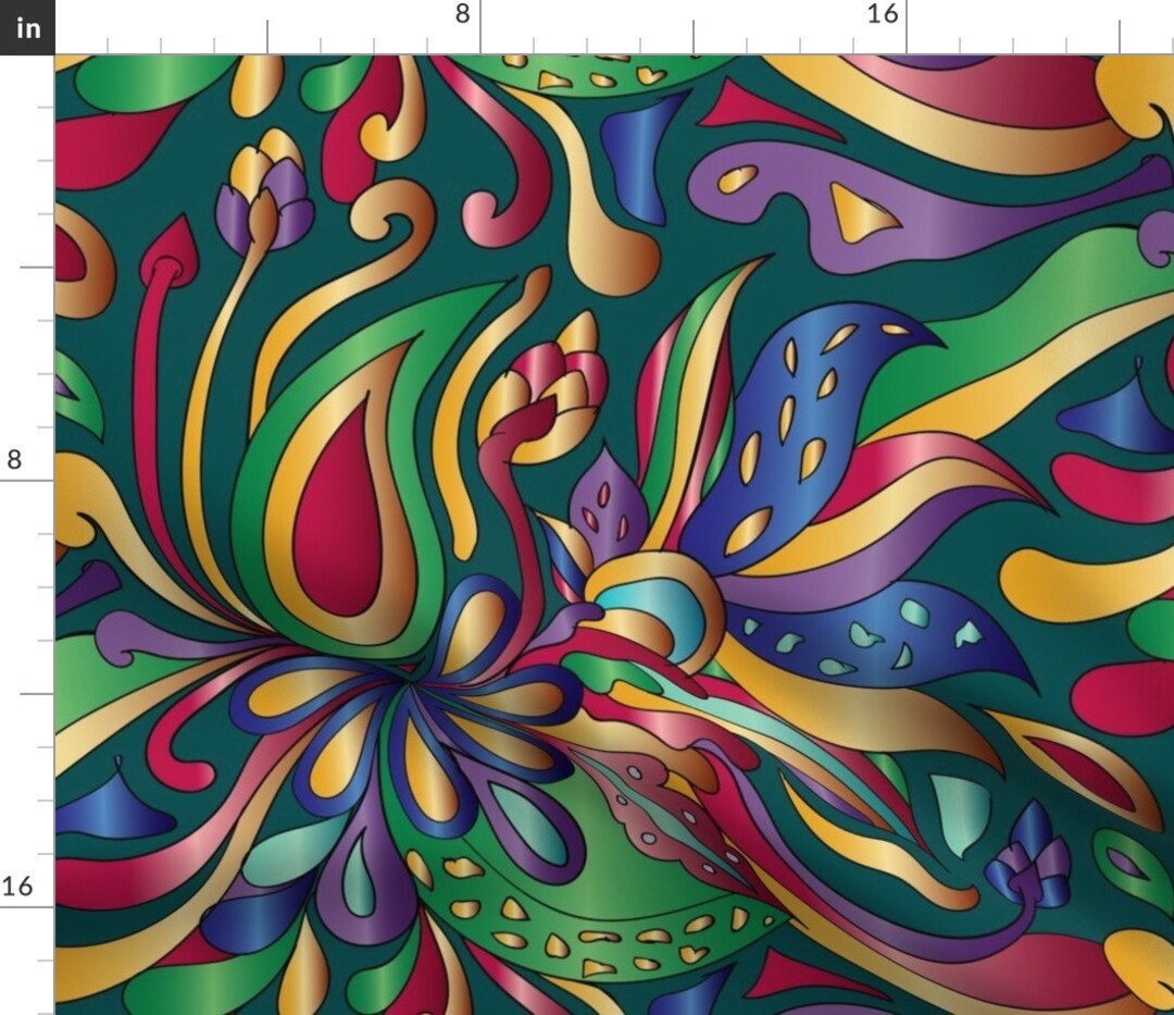 Groovy Fabric Groovy Mushroom Paisley Florals Jewel Tone Large Scale by ...