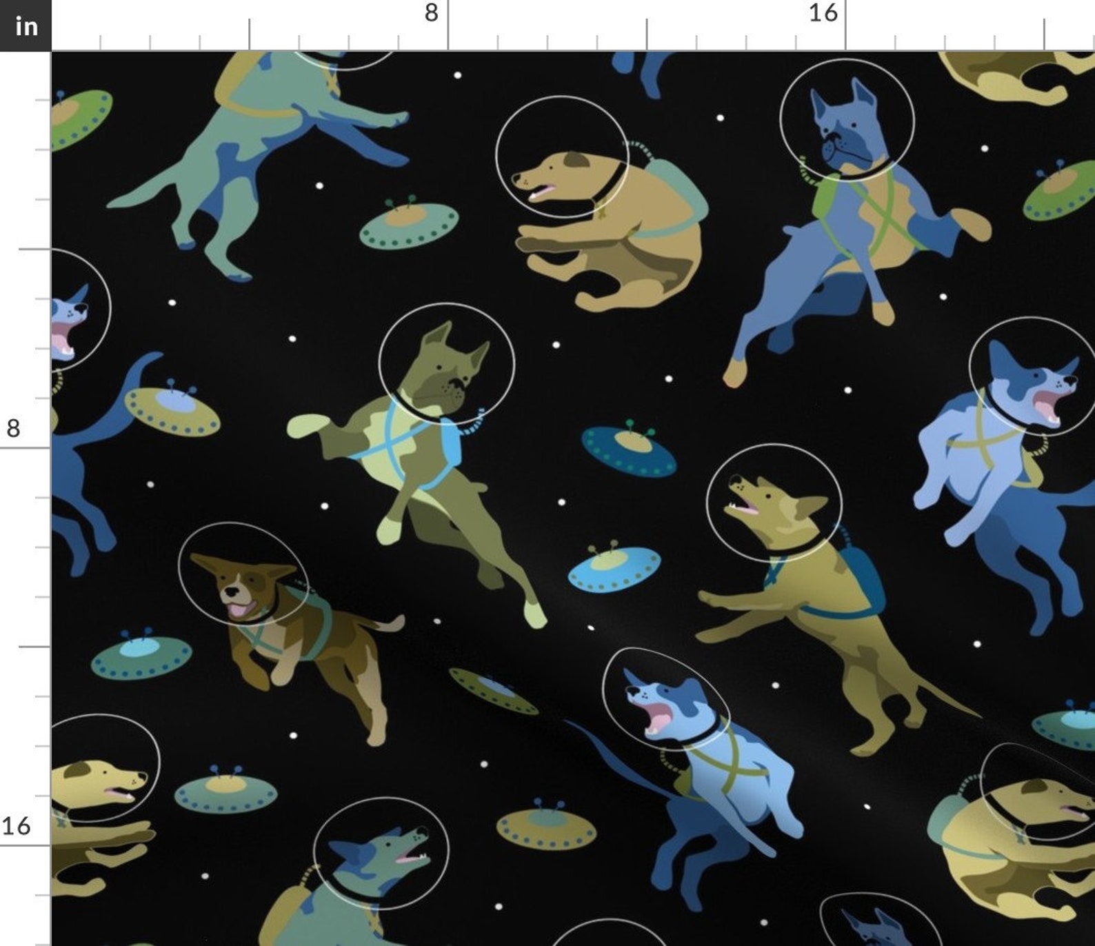 Space and Dogs Fabric Space Dogs and Flying Discs Large by - Etsy