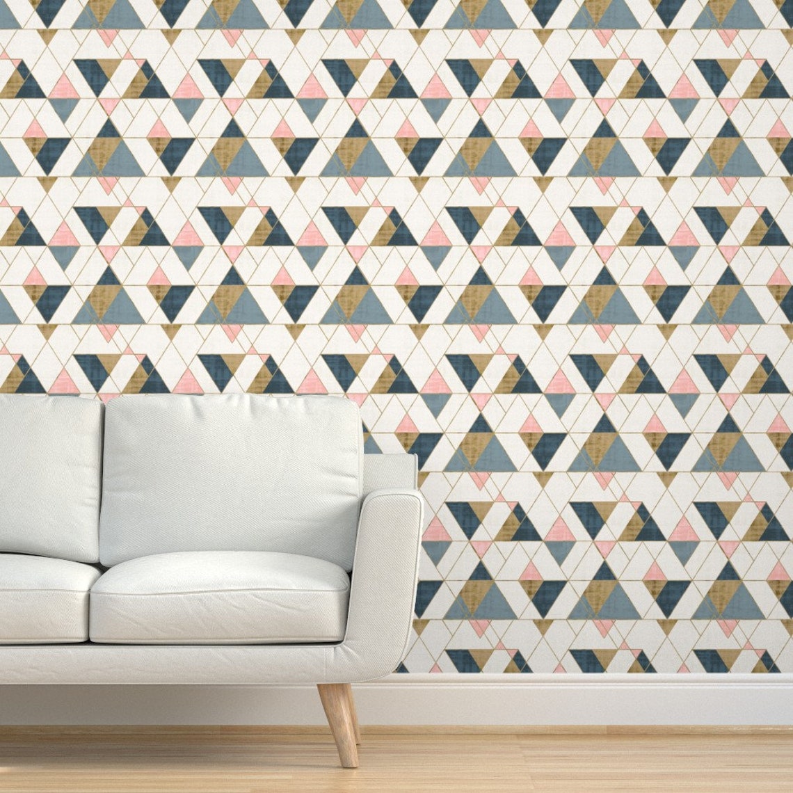 Mod Wallpaper Mod Triangles by Crystal Walen Gold Pink - Etsy
