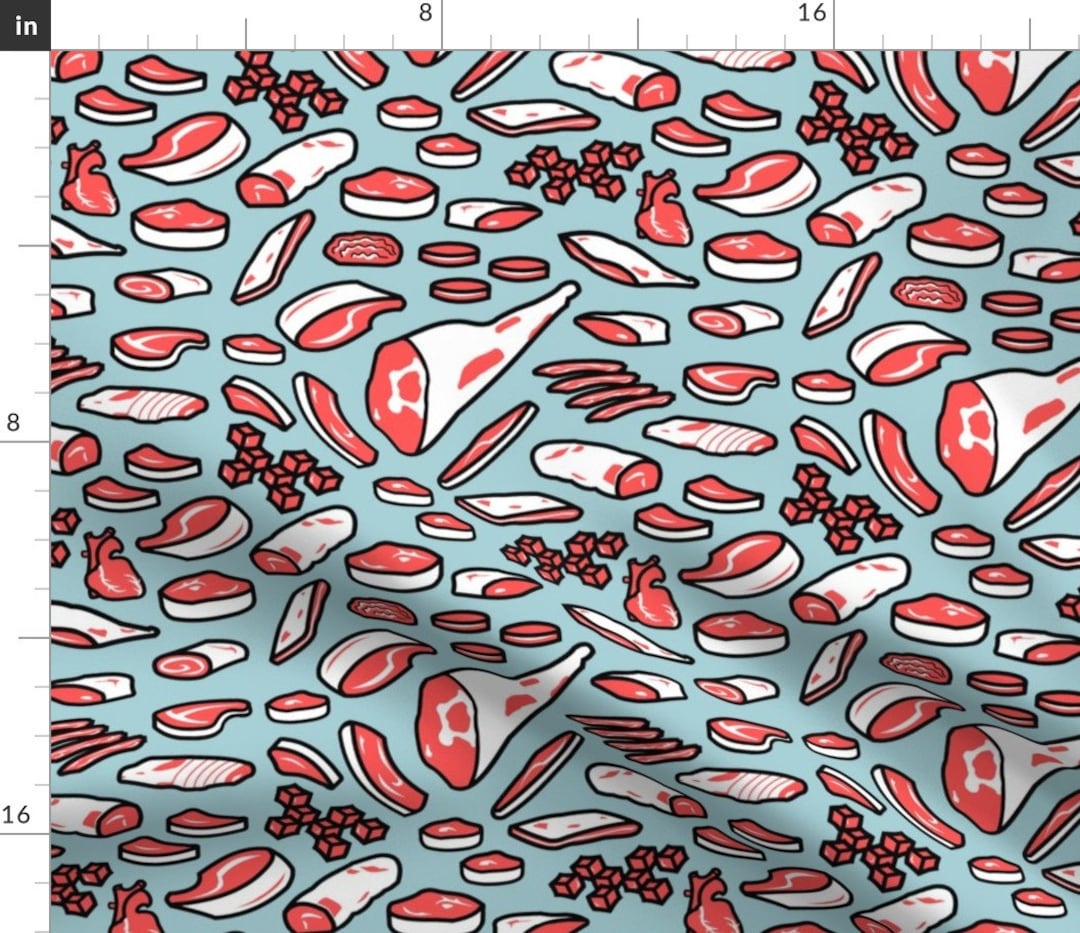 Butcher Fabric All Meat Blue by Thirdhalfstudios Meat Flesh Bones ...