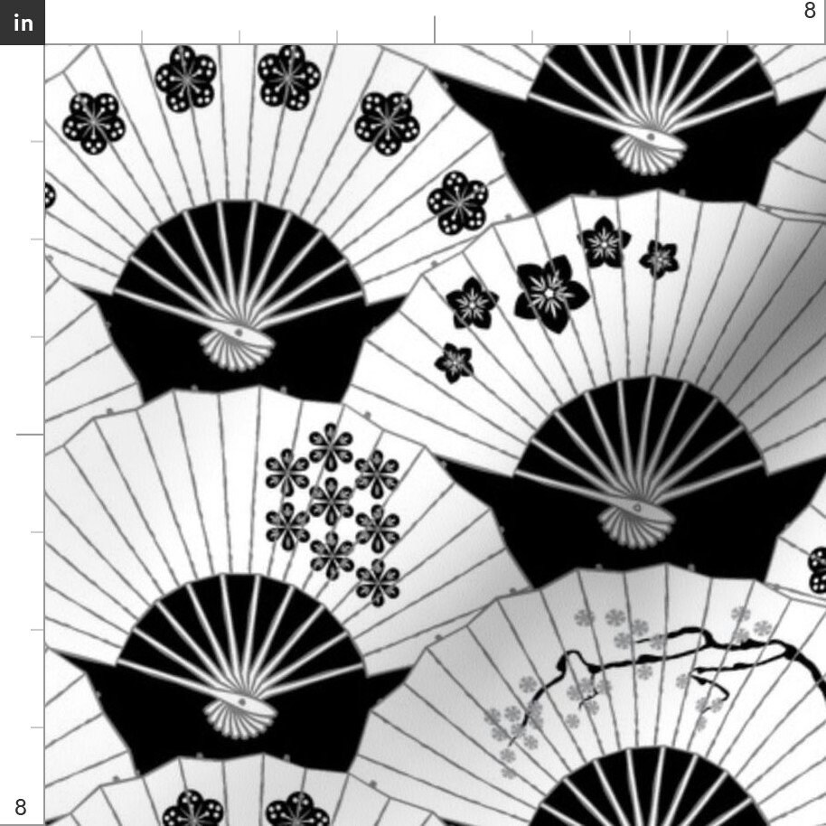 Japanese Fans Fabric Japanese Fans Black and White Pattern - Etsy