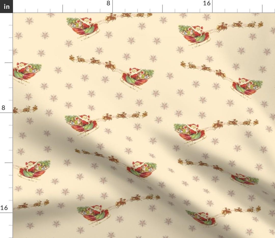 Santa Fabric Santa's Sleigh Reindeer Merry Christmas by Parisbebe ...