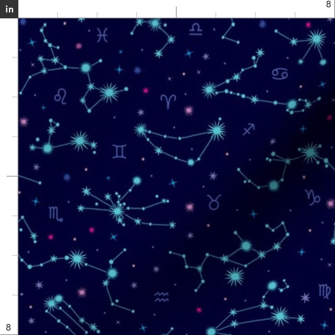 Zodiac Fabric Zodiac Constellations by Sandityche Zodiac - Etsy
