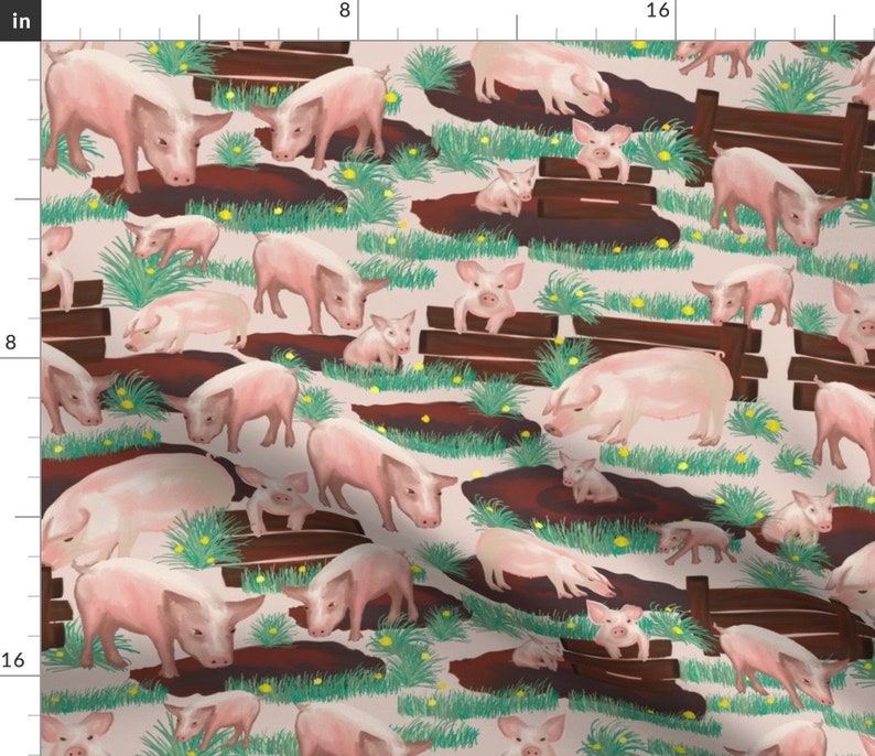 Farmyard Pigs Fabric on the Pig Farm by Kociara Pink Pigs - Etsy