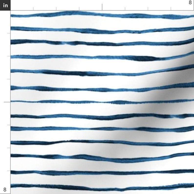 Abstract Blue Horizontal Stripes Fabric - Simple Hand Painted Stripe ...