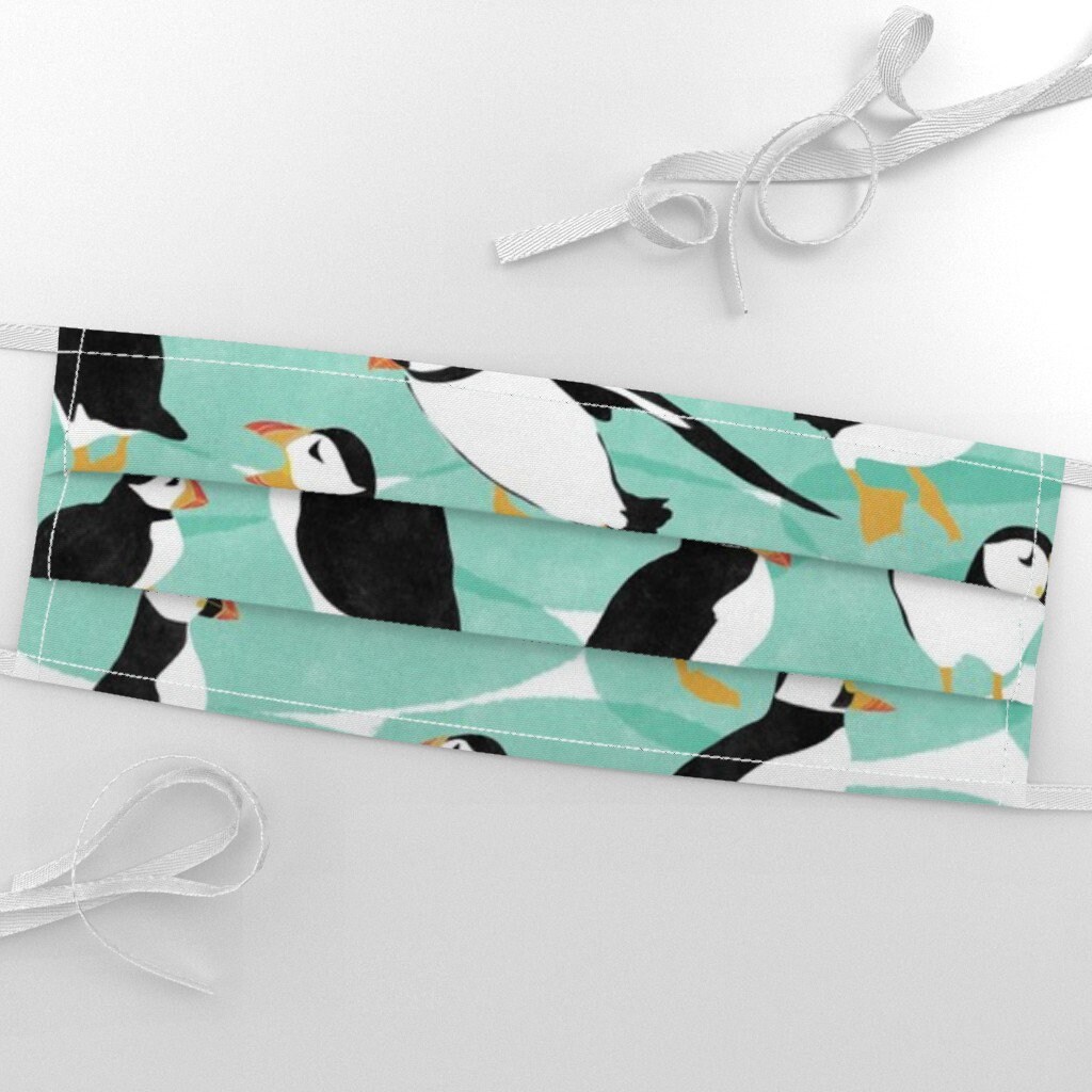 Puffins Blue Birds Fabric Fluffy Puffins by Natalievmason - Etsy