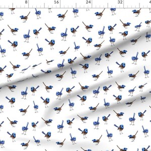 Wren Fabric Wrens Scattered on White by Thistleandfox Wren Bird Blue ...