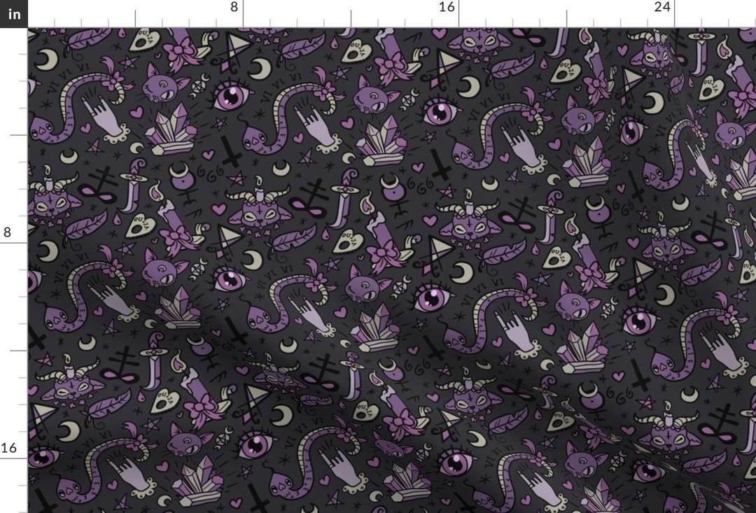 Spooky Fabric Cute Occult in Dark by Pinkindetroit Halloween Cute Gray ...