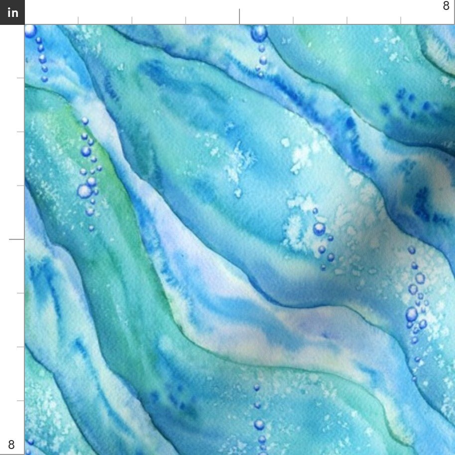 Watercolor Summer Ocean Fabric Diagonal Marine Pattern by | Etsy