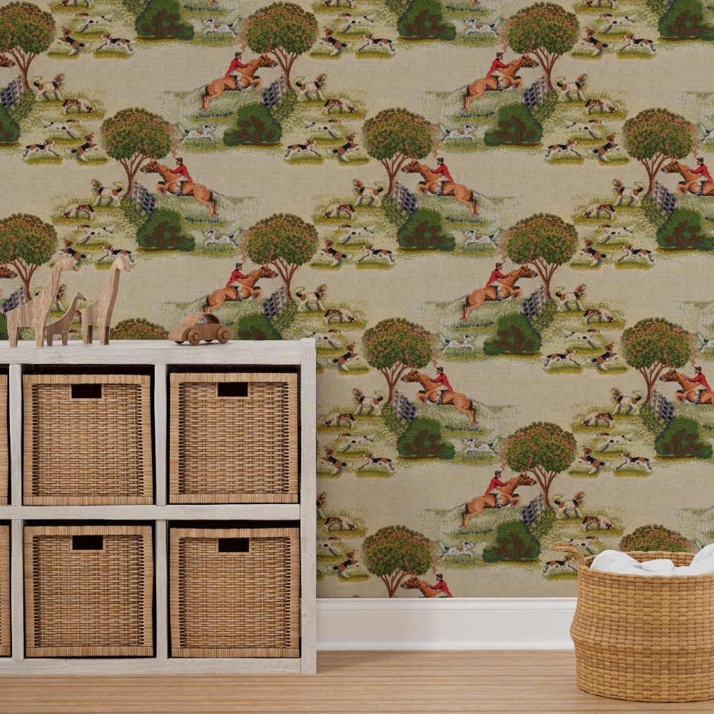 Fox Hunting Wallpaper A Crewel Hunt by Eclectic House - Etsy Canada