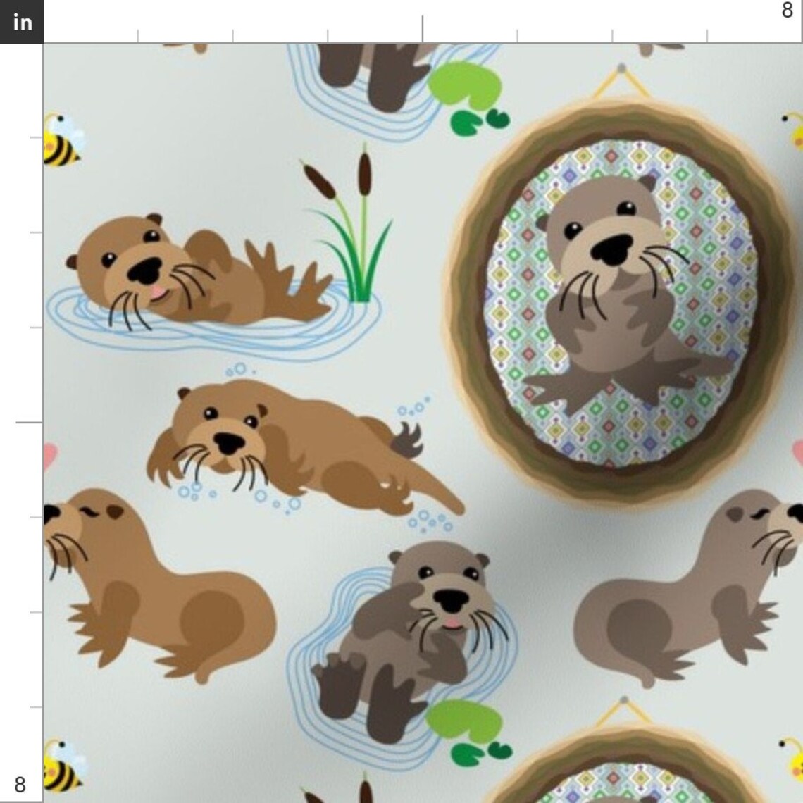 Otter Family Fabric Otters by Thickblackoutline Cute Baby - Etsy