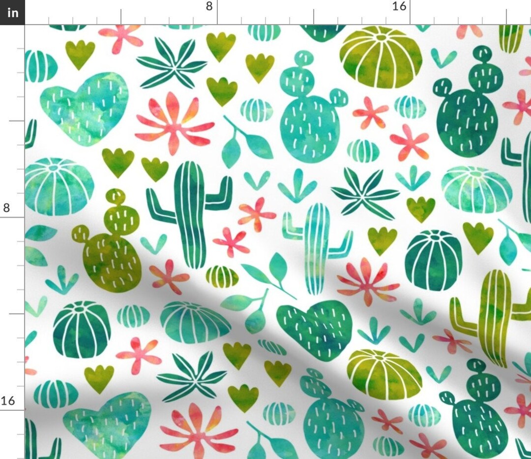 Cactus Fabric Cacti in Watercolor by Heleen Van Den Thillart southwest ...