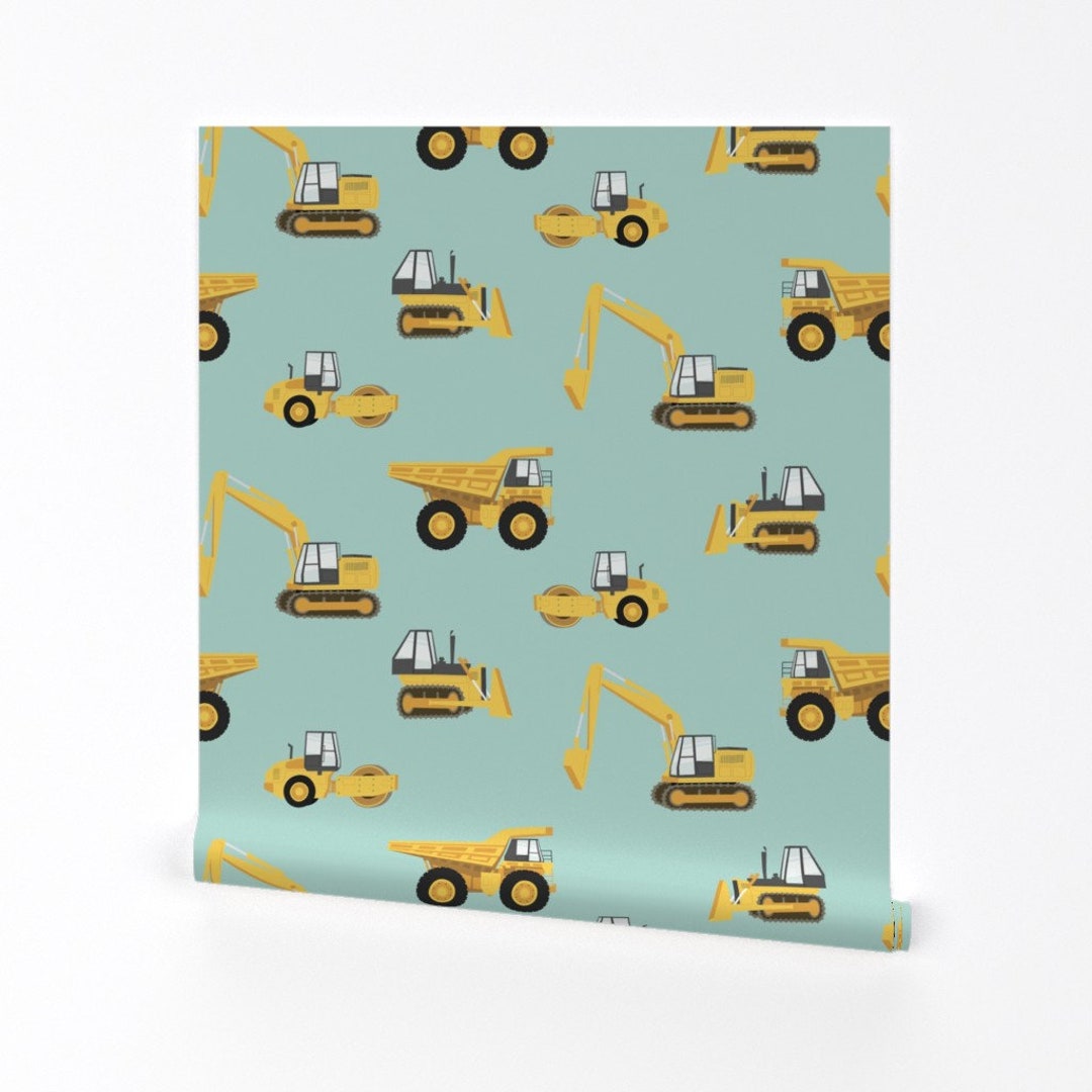 Digger Wallpaper Construction Trucks by Littlearrowdesign Yellow Custom ...