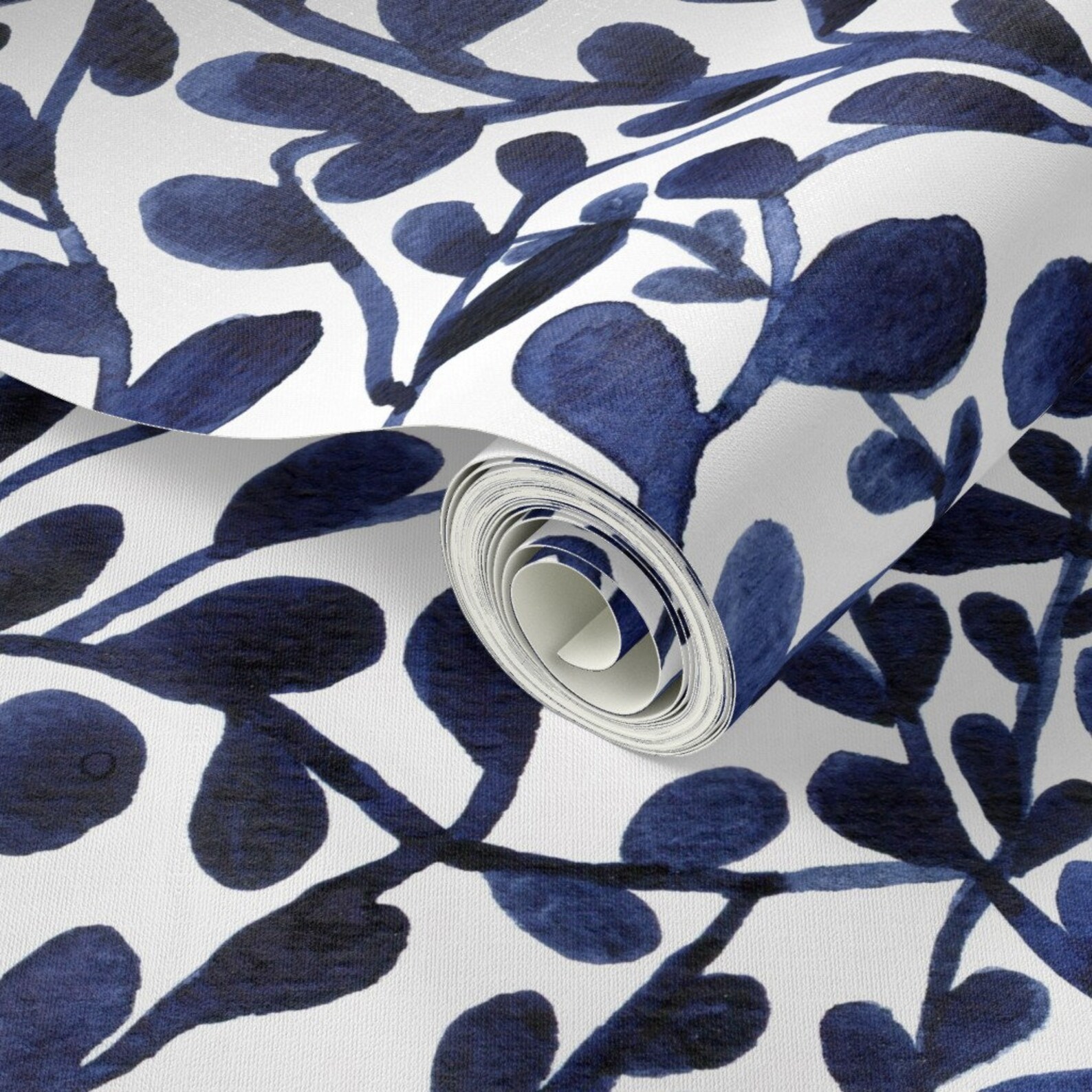 Botanical Wallpaper Navy Floral Leaves by Marjolein in - Etsy