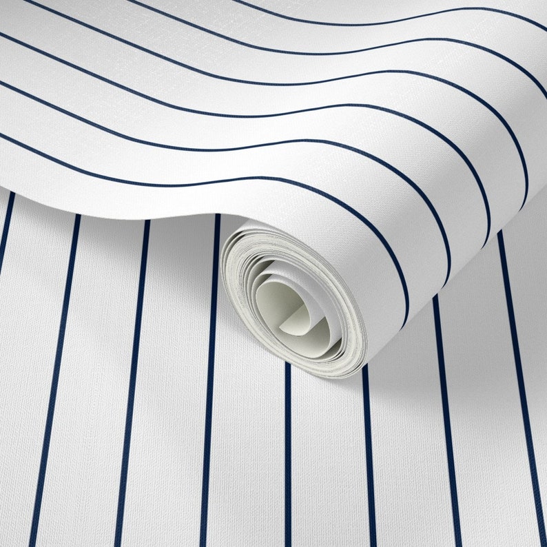 Thin Stripe Wallpaper Navy Pinstripe on White by Glimmericks - Etsy