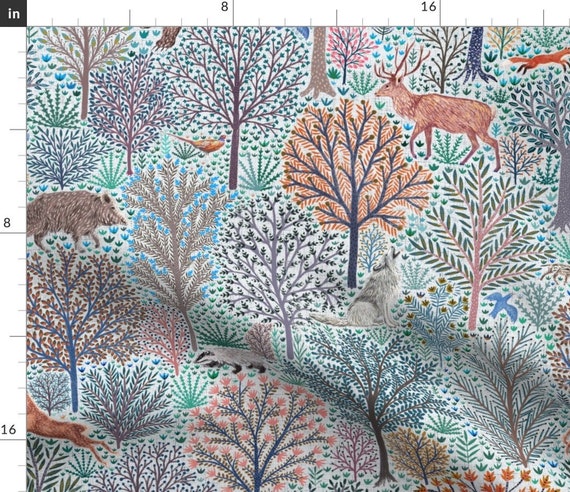 Woodland Forest Animals Fabric Forest Animals on Creme White | Etsy