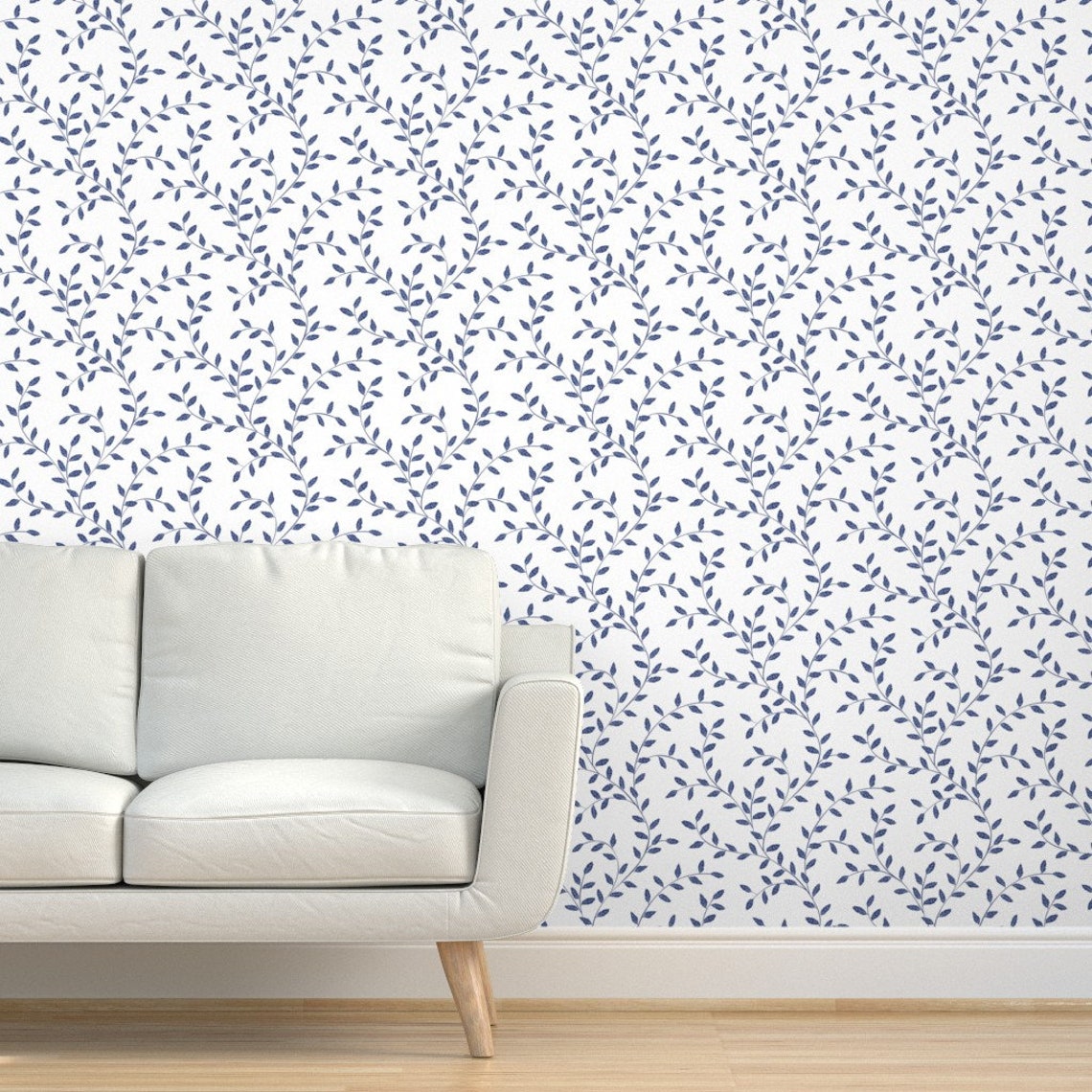 Vine Wallpaper Spring Vine Navy by Jillbyers Vine Blue - Etsy