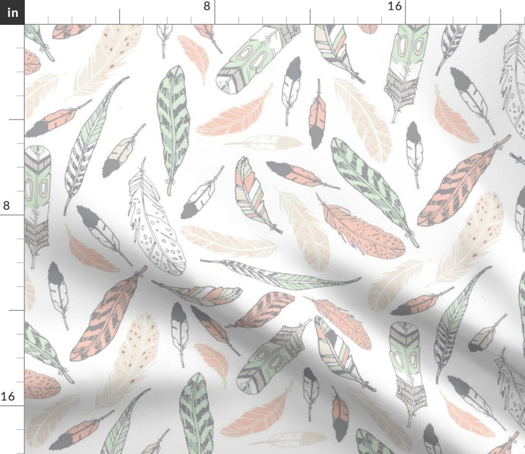 Feathers Fabric Gypsy Feathers pastel Custom Fabric by Nouveau Bohemian ...
