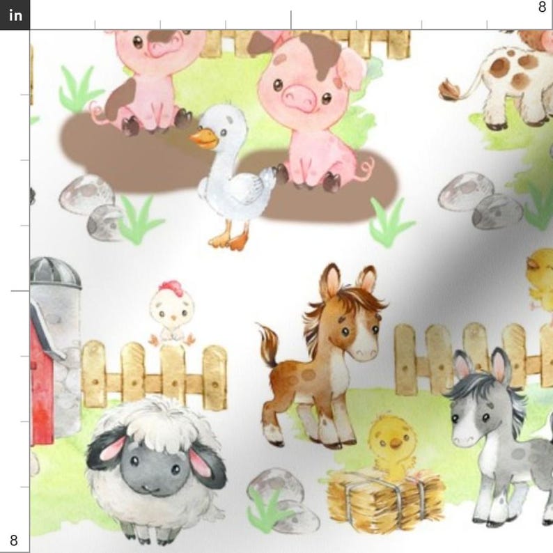 Farm Animals Upholstery Fabric- Watercolor Farm by Decamp_studios ...