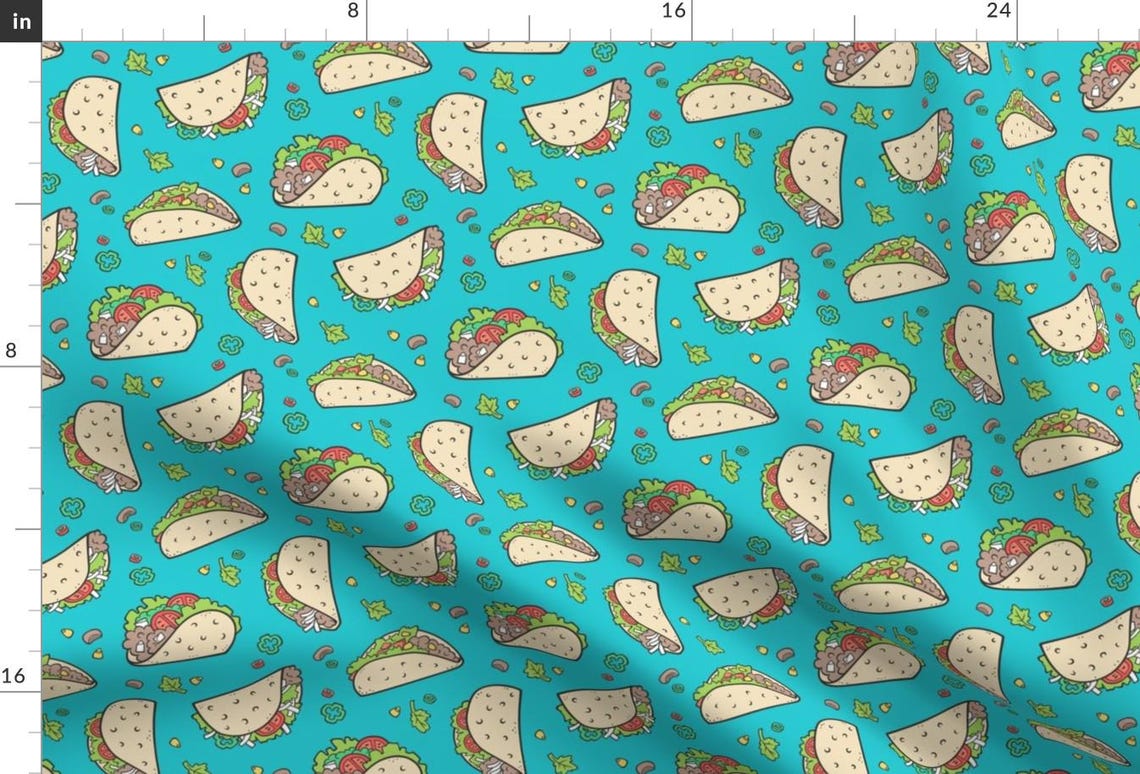 Tacos Fabric - Tacos Food on Blue by Caja Design - Crunchy Tacos Food ...