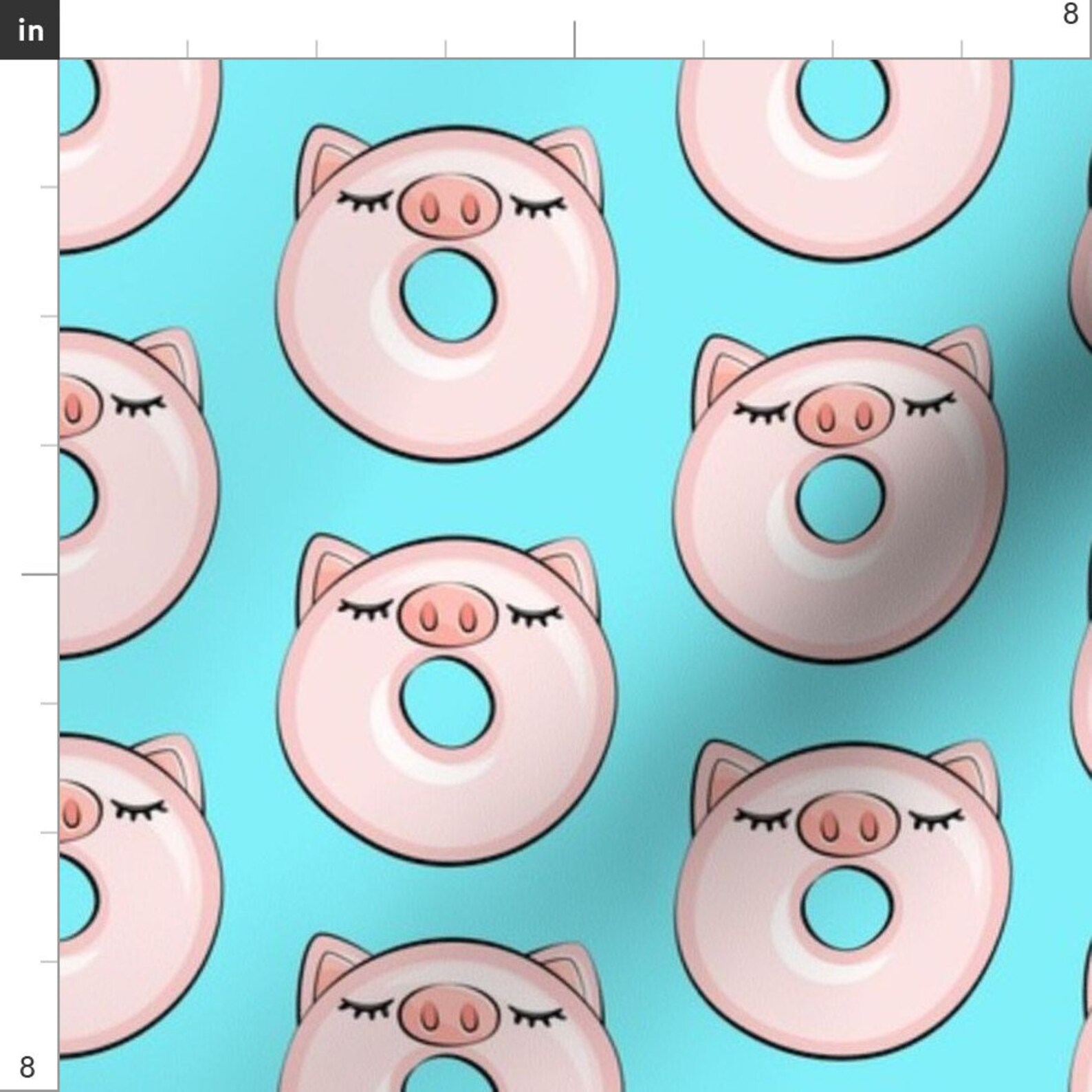 Piggy Donut Fabric Cute Pig blue by Littlearrowdesign - Etsy