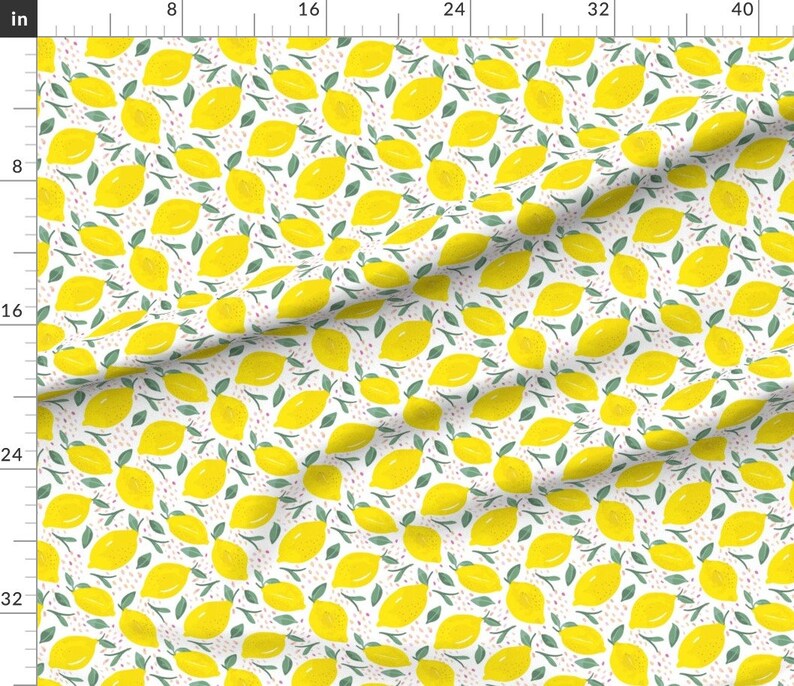 Lemon Pattern Fabric Lemons Citrus Fruits Yellow Natural by - Etsy