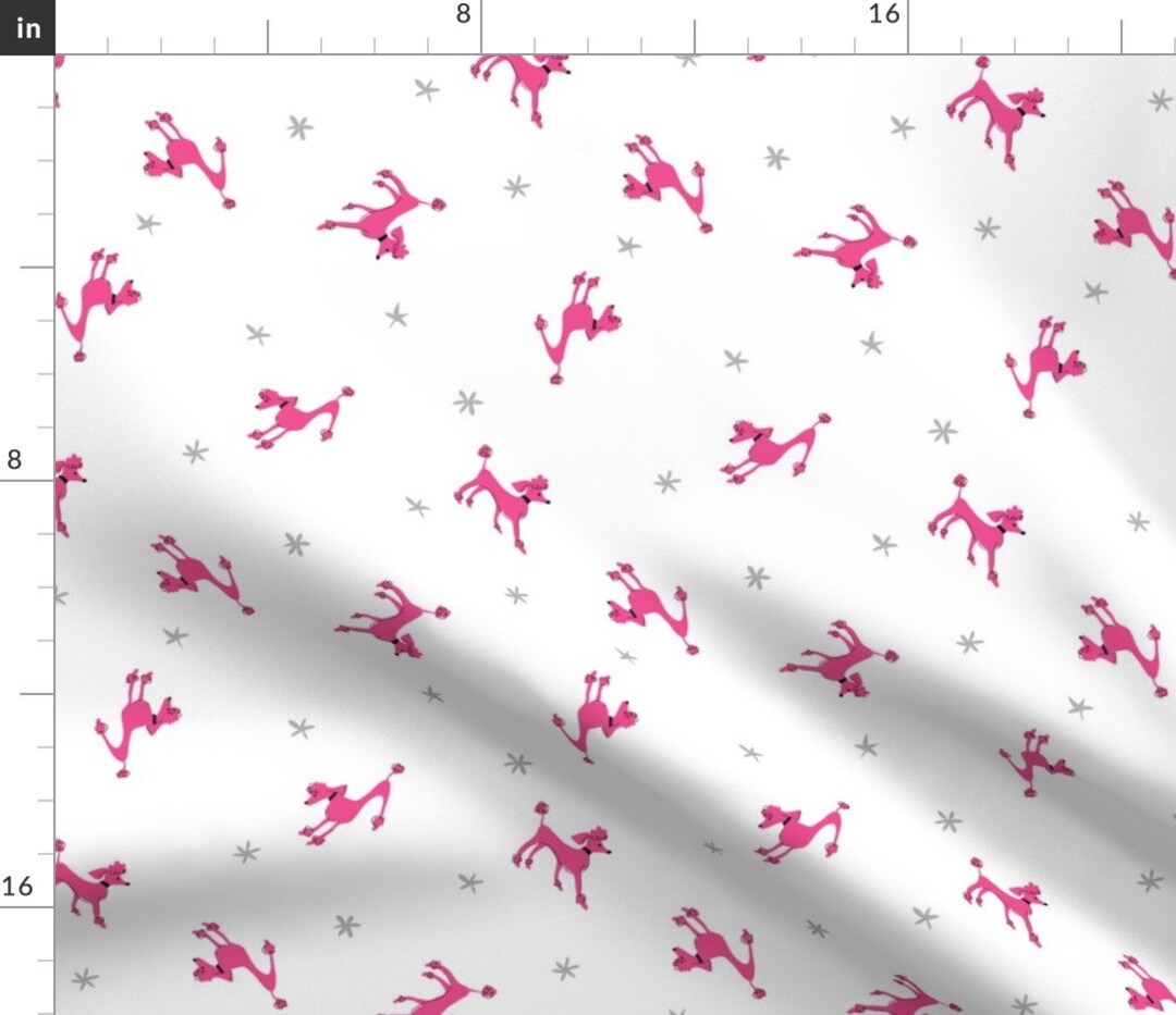 Pink Poodle Fabric Pulling Poodles by Little Black Poodle Poodle Pink ...