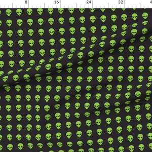 Alien Head Fabric Bright Lime Green Aliens at Night Space - Etsy
