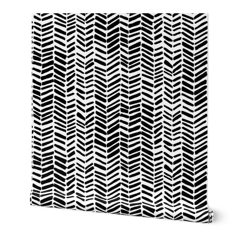 Black Boho Chevron Wallpaper Impression White/black by Leanne | Etsy