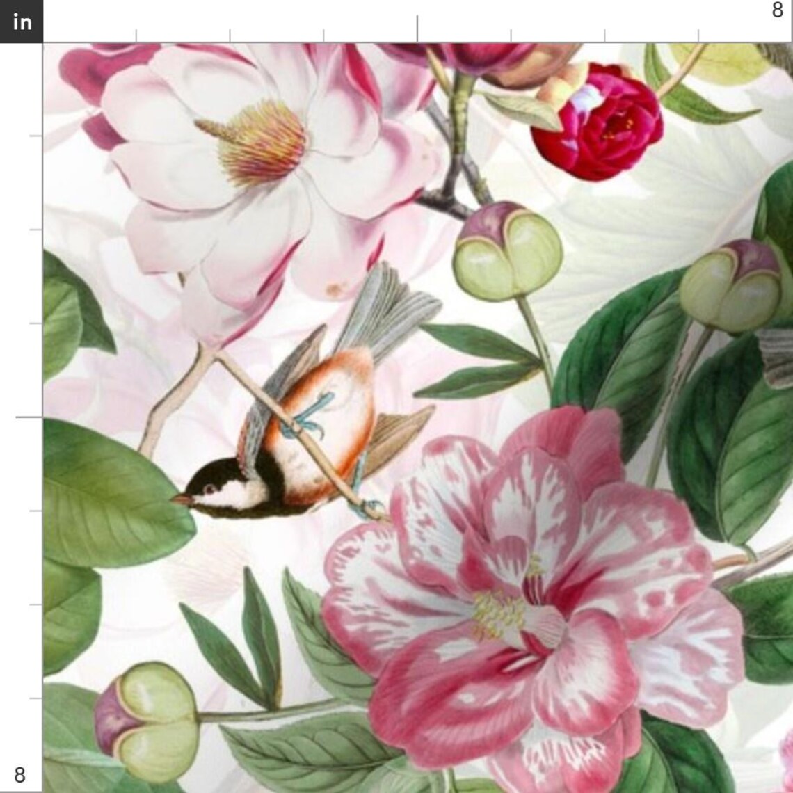 Spring Magnolia Apparel Fabric - Vintage Spring Birds by Utart ...