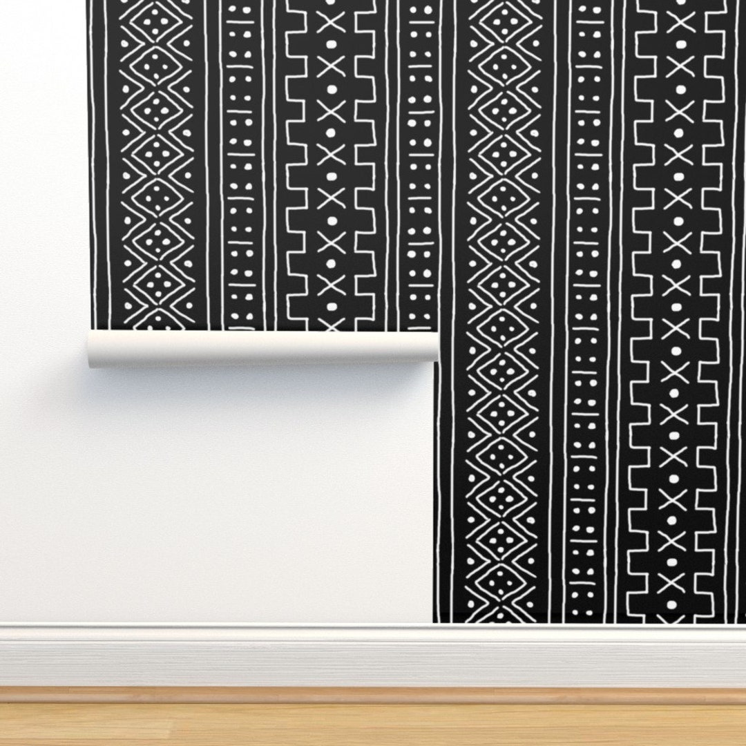 Mudcloth Wallpaper White Black Mudcloth Inspired by Eclectic - Etsy