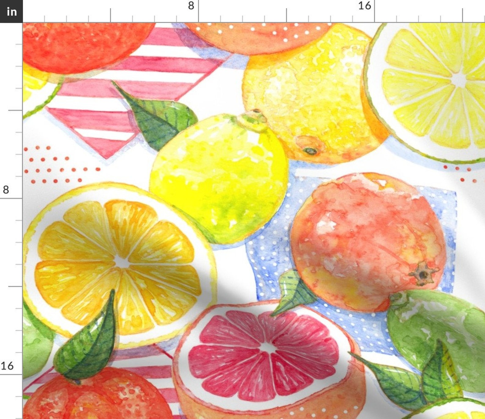 Pop Art Watercolor Fabric Citrus Pop Fruit Stripes By | Etsy