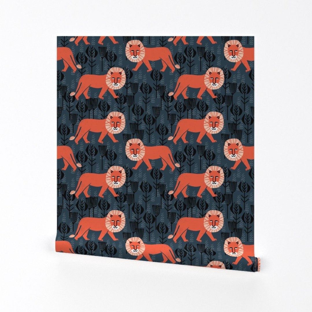 Safari Lion Wallpaper Lion Block Print Kids Design by Andrea - Etsy