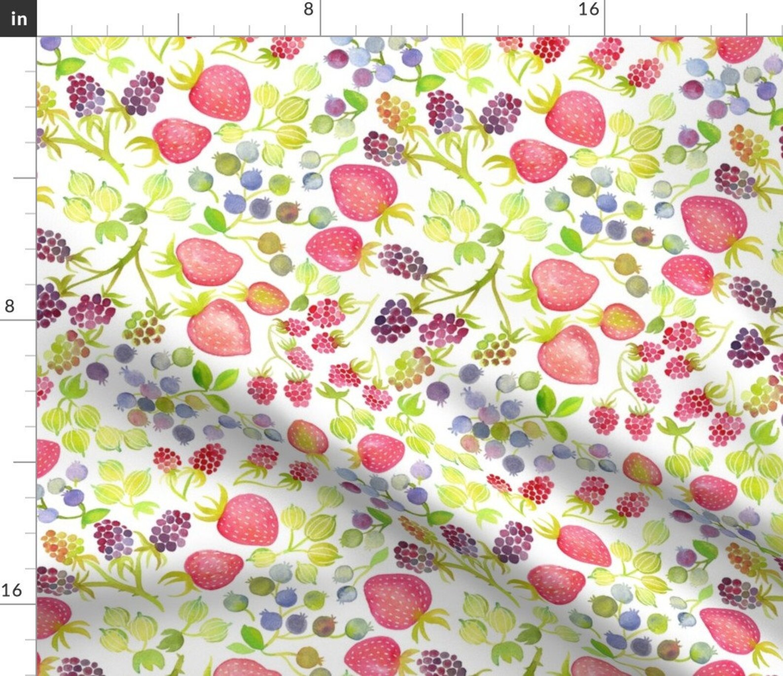 Berry Bush Fabric Summer Berries by Cjldesigns Watercolor - Etsy