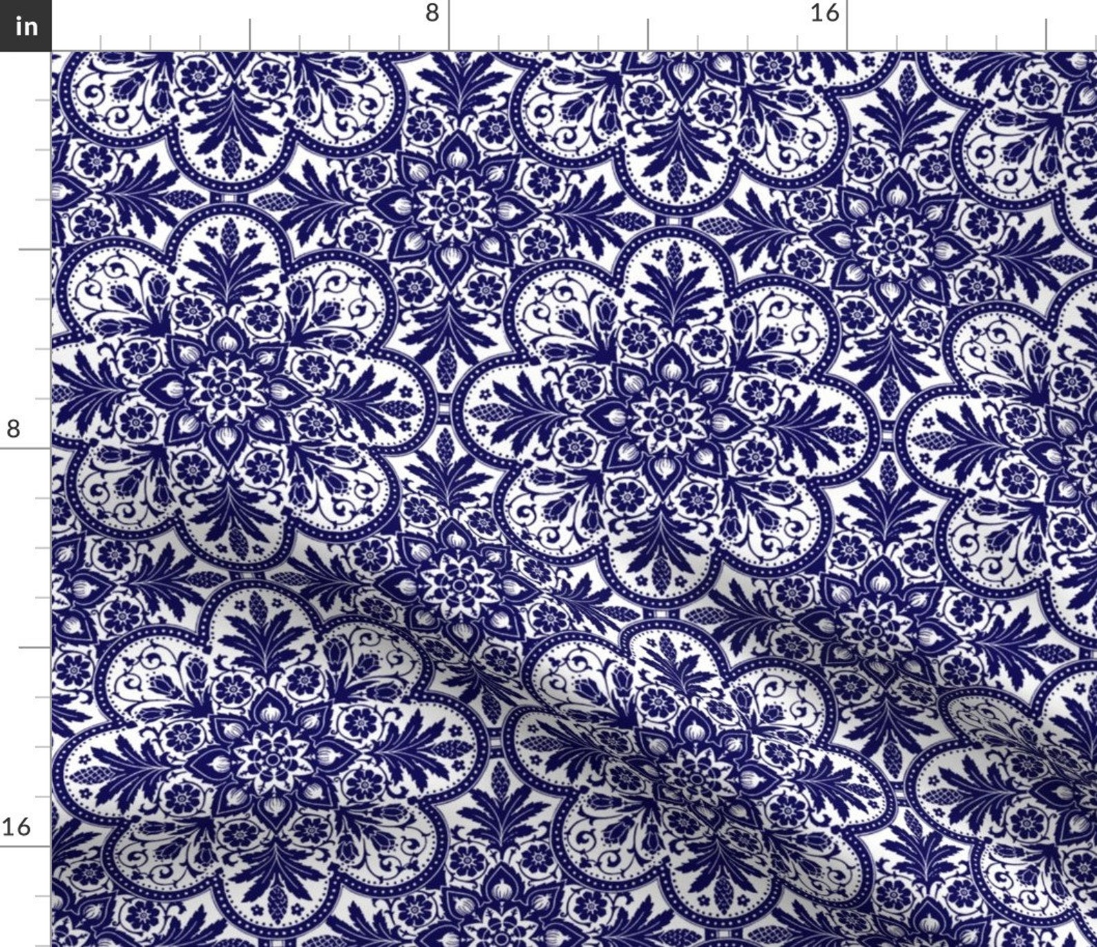 Vintage Blue Tile Fabric Tile Admiral Blue and White by - Etsy