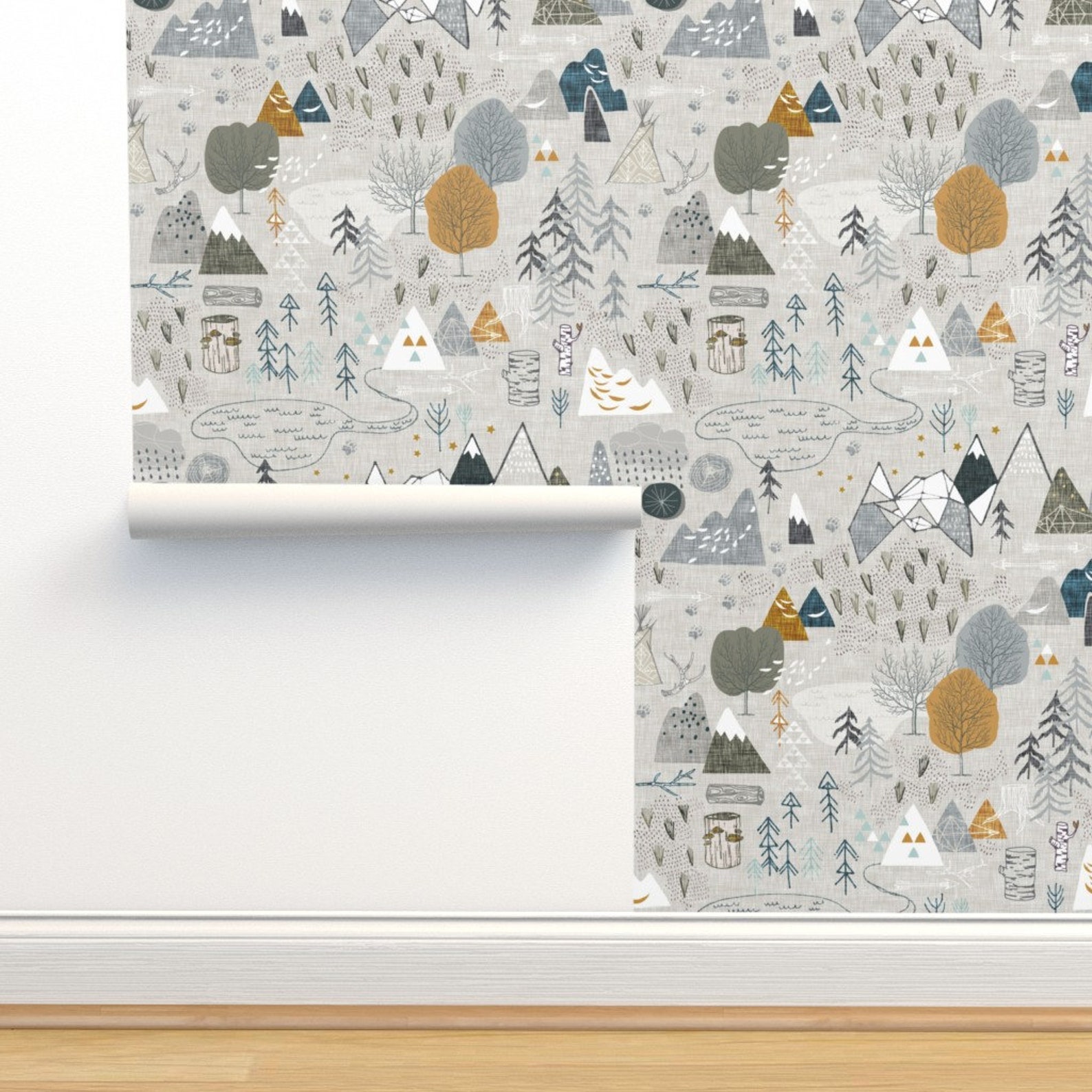 Outdoor Adventure Wallpaper Max's Map Grey by - Etsy