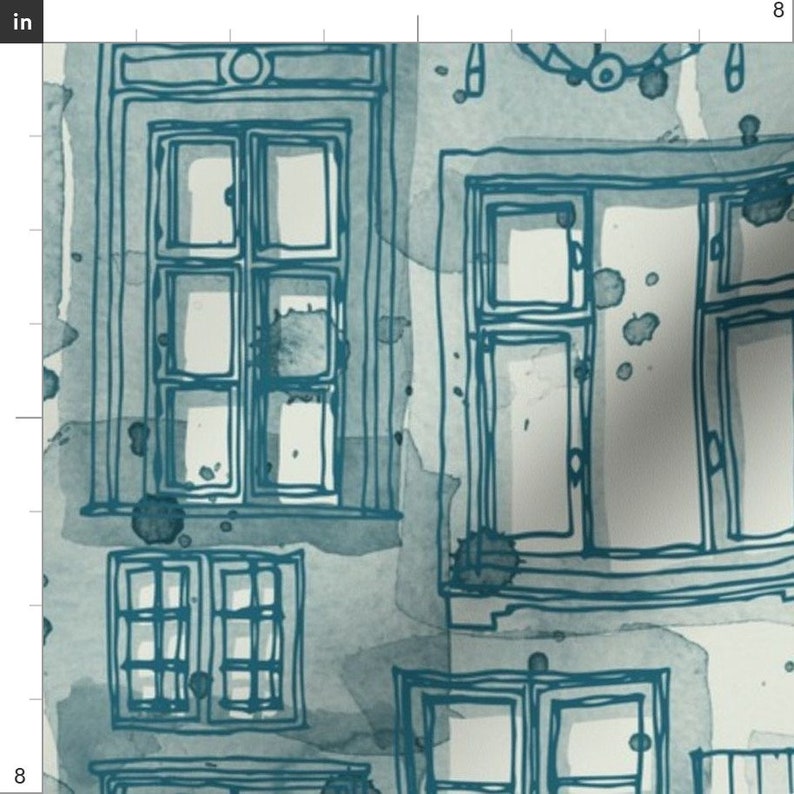 Blue Watercolor Window Fabric Blue Copenhagen by Mariaspeyer - Etsy