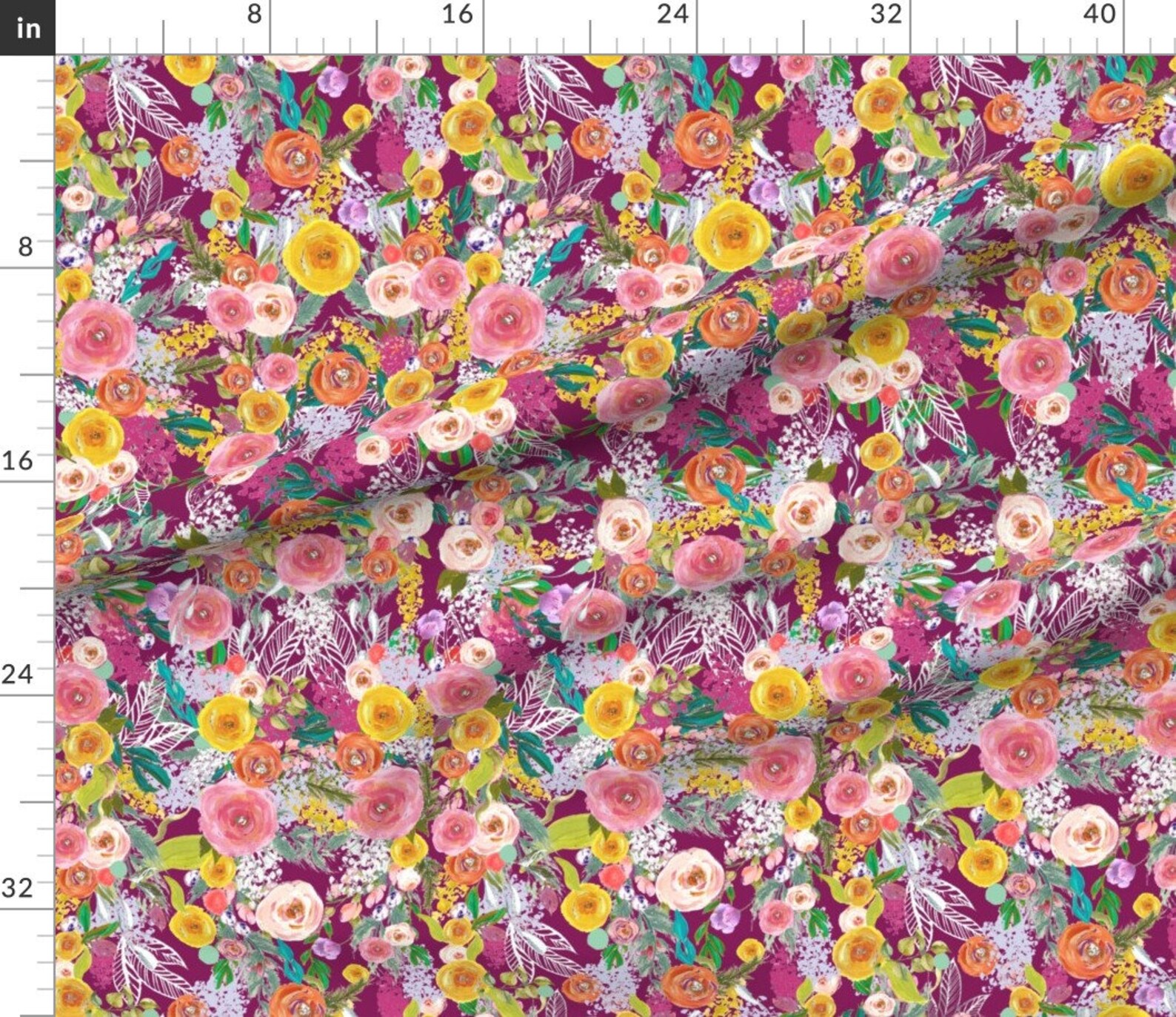 Floral Fabric Autumn Blooms Painted Floral Mulberry by - Etsy