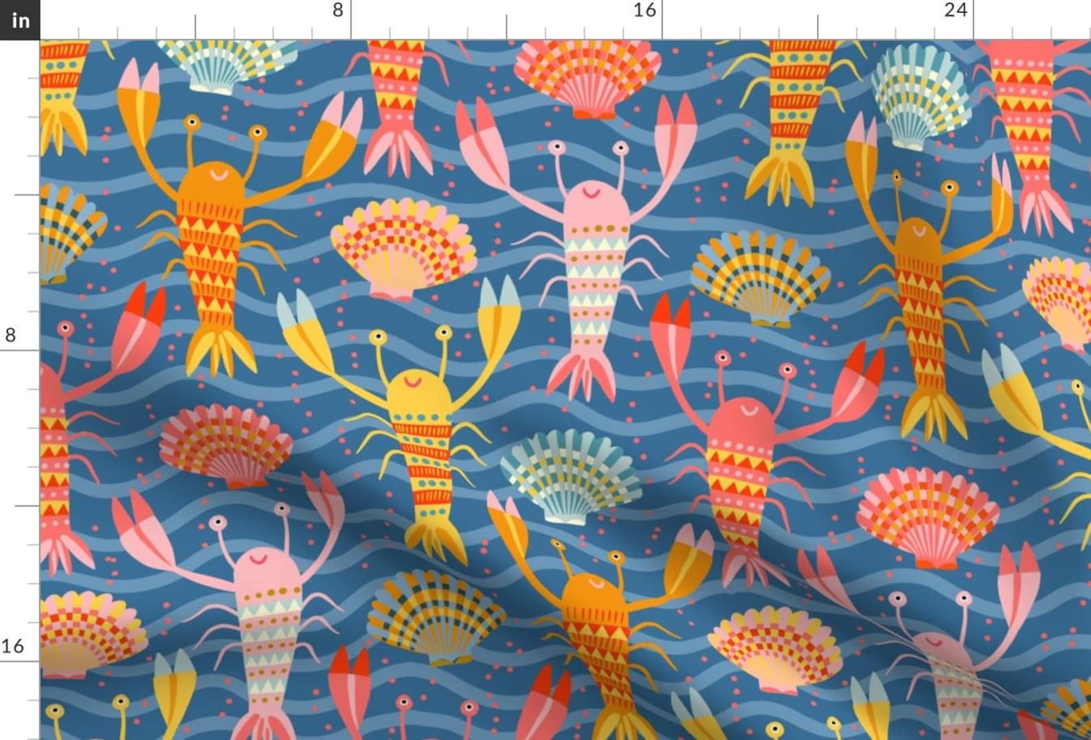 Whimsical Coastal Apparel Fabric - Happy Lobsters by Miraparadies ...