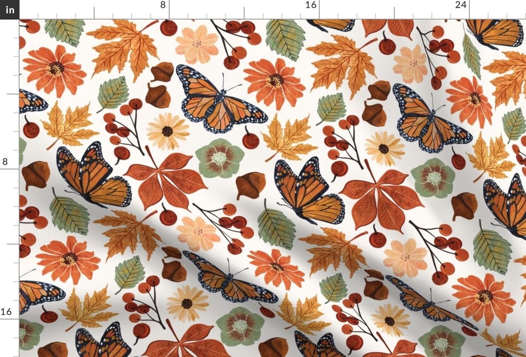 Fall Butterflies Fabric - Autumn Monarchs by Ashleyinthestars - Forest ...
