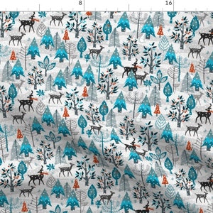 Snow Day Fabric Deer Pine Nordic Forest Winter Snow Woodland Animals ...