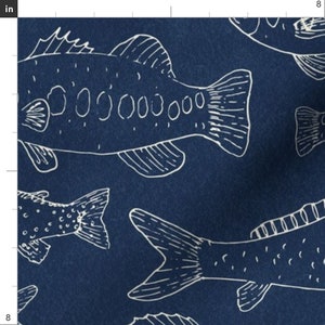 Freshwater Fish Fabric Freshwater Fish Bass Carp Trout Salmon Perch by ...