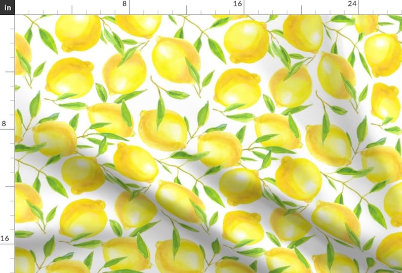 Citrus Yellow Lemon Trees Fruit Fabric - Lemons Pattern Design by ...