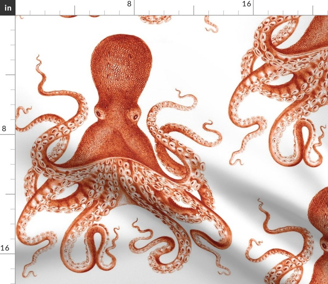 Octopus Fabric Octopus Oasis in Coral by Willowlanetextiles Nautical ...