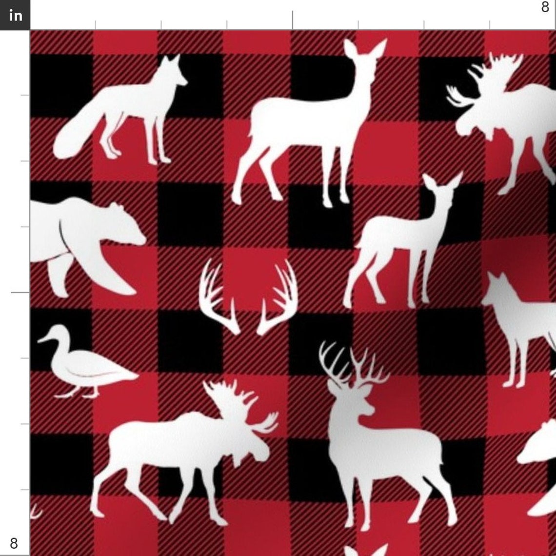 Buffalo Plaid Fabric Woodland Animals on Buffalo Plaid by | Etsy