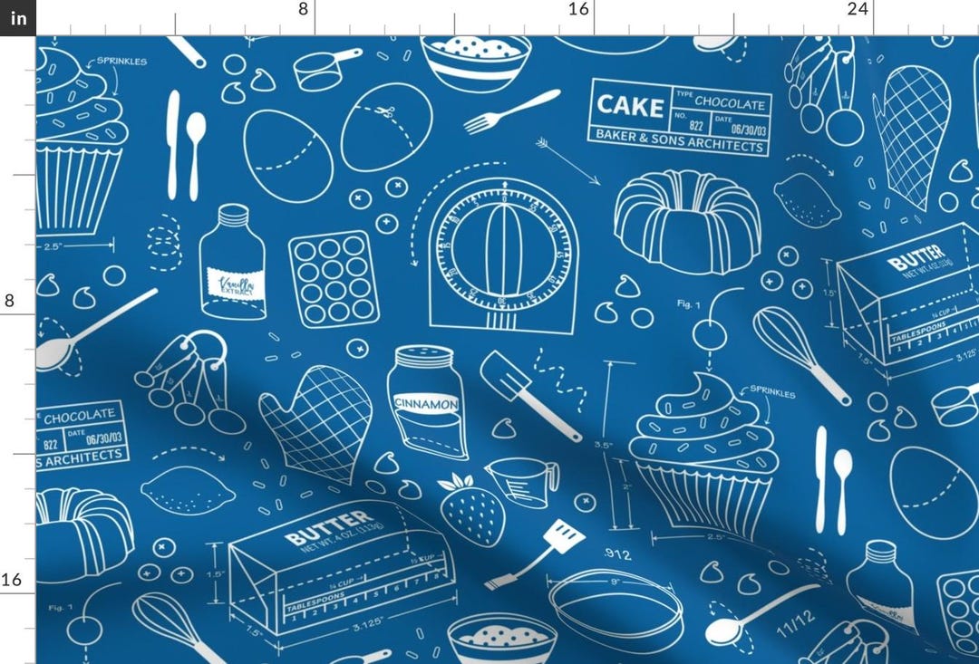 Cake Blue Kitchen Baking Sweets Illustration Fabric - Cake Architect by ...